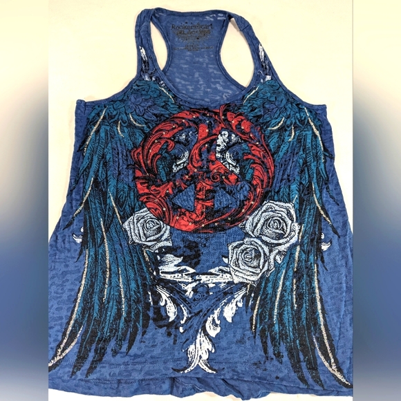 Rocker Girl | Tops | Rocket Girl Tank With Peace Sign Roses And Angel ...